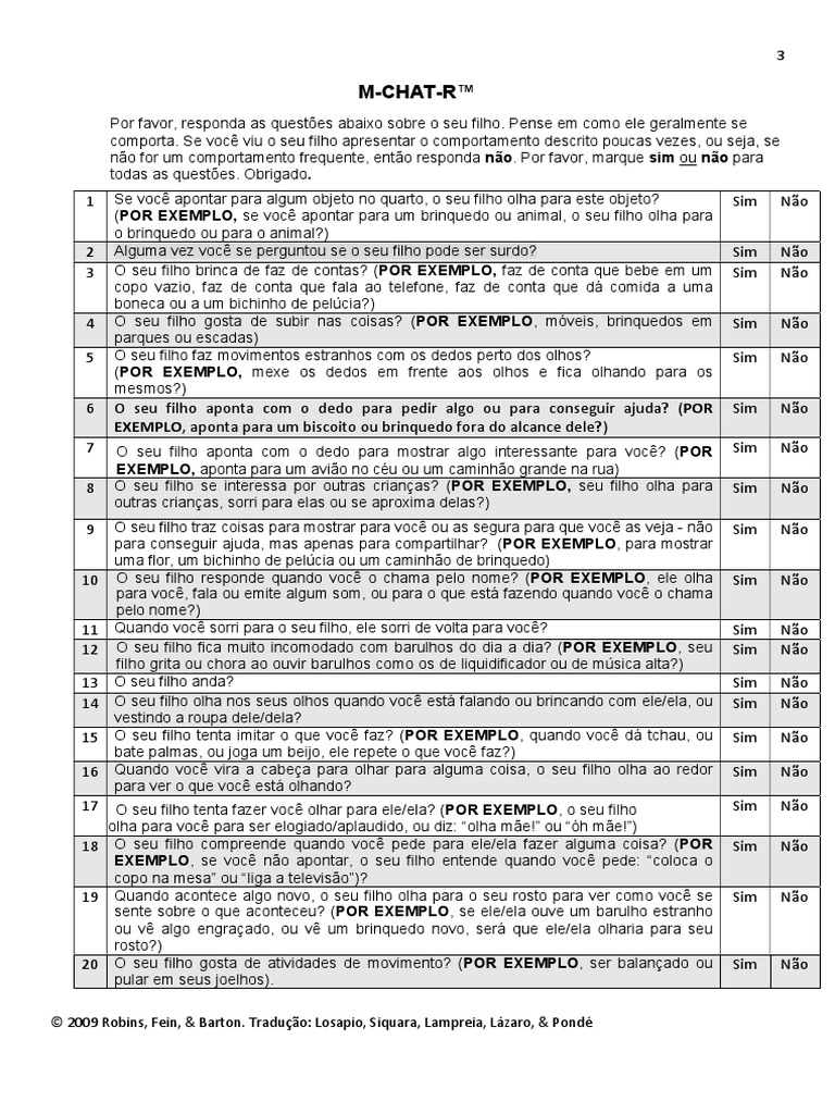 M-CHAT-R F Brazilian Portuguese v2-3 | PDF | Brinquedos
