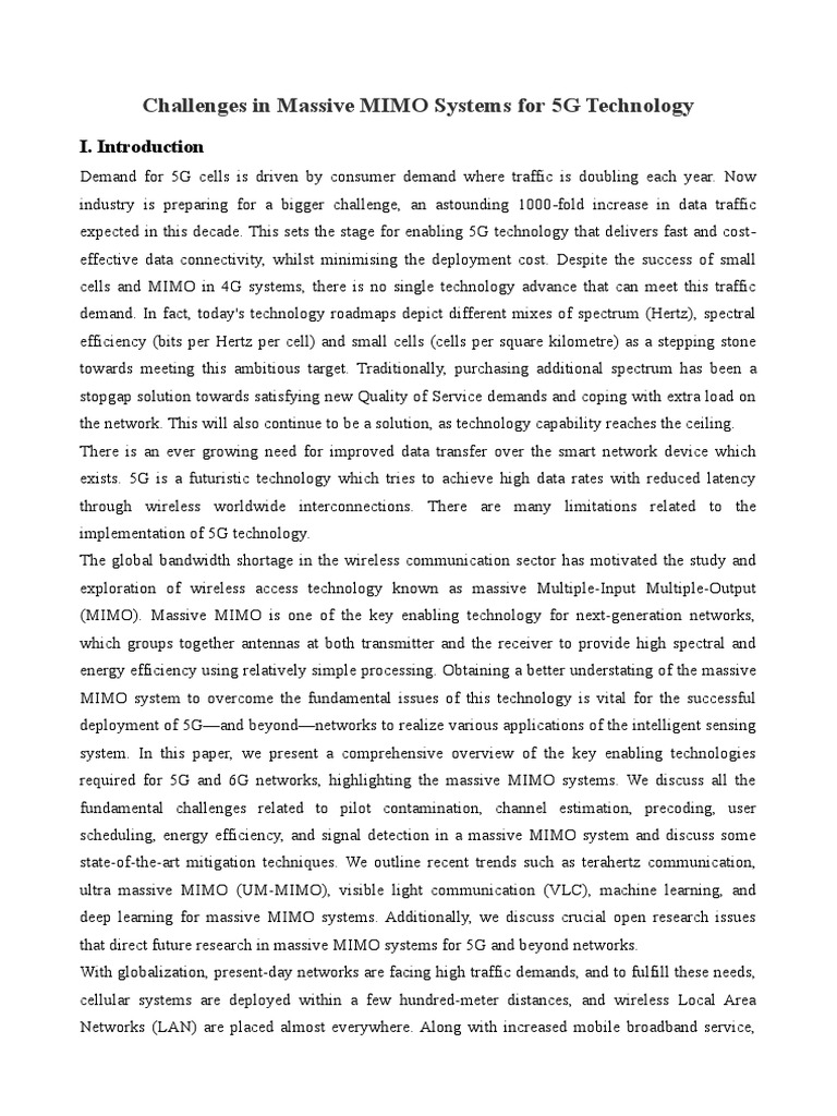 Challenges in Massive MIMO Systems For 5G Technology | PDF | Mimo ...