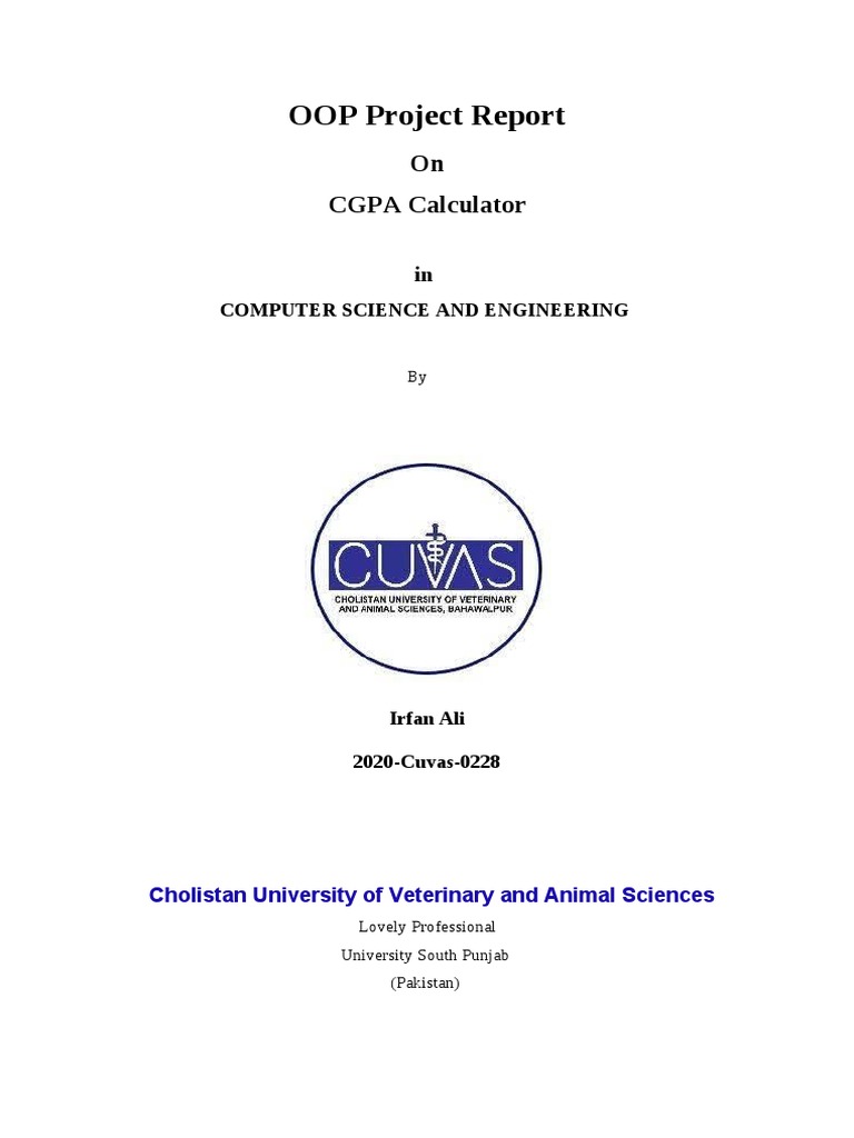 OOP Project Report: On CGPA Calculator | PDF | Object Oriented ...