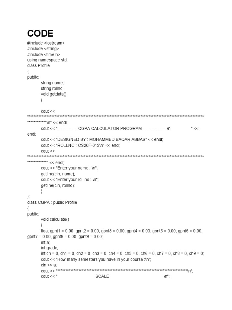 CGPA Calculator: A C++ Program to Calculate Cumulative Grade Point ...
