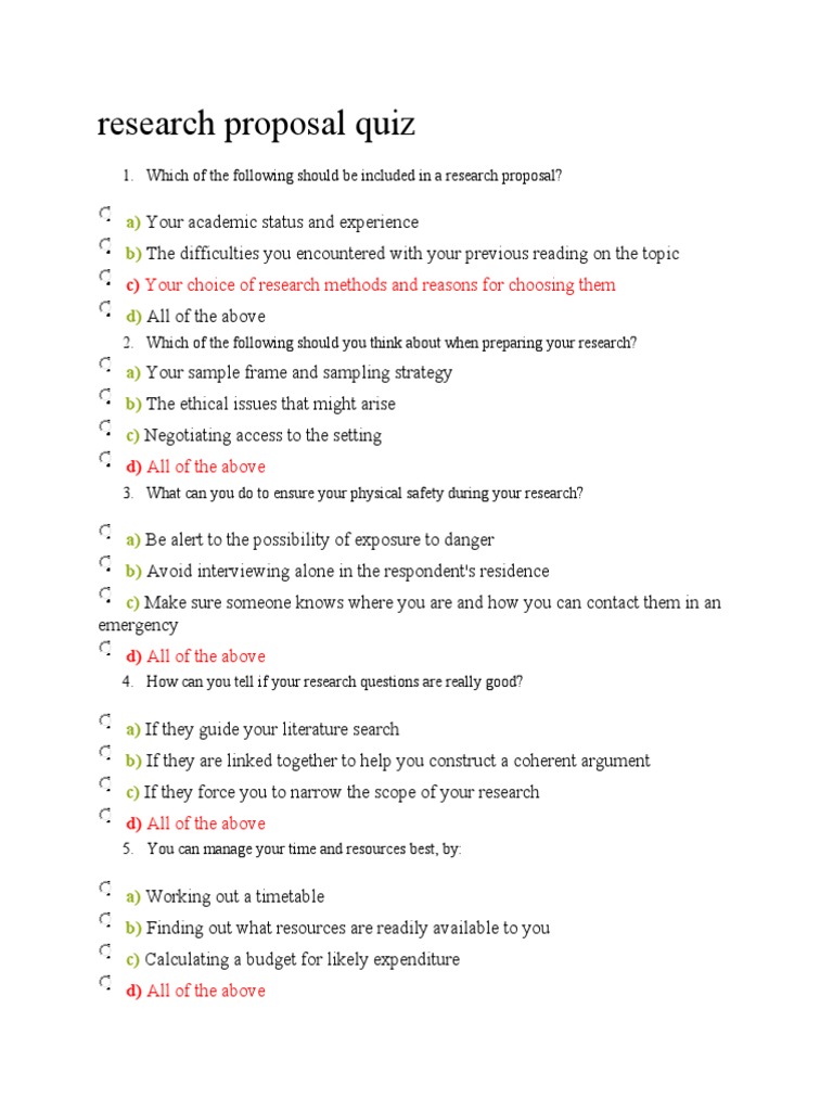 Research Proposal Quiz | PDF | Sampling (Statistics) | Cognition