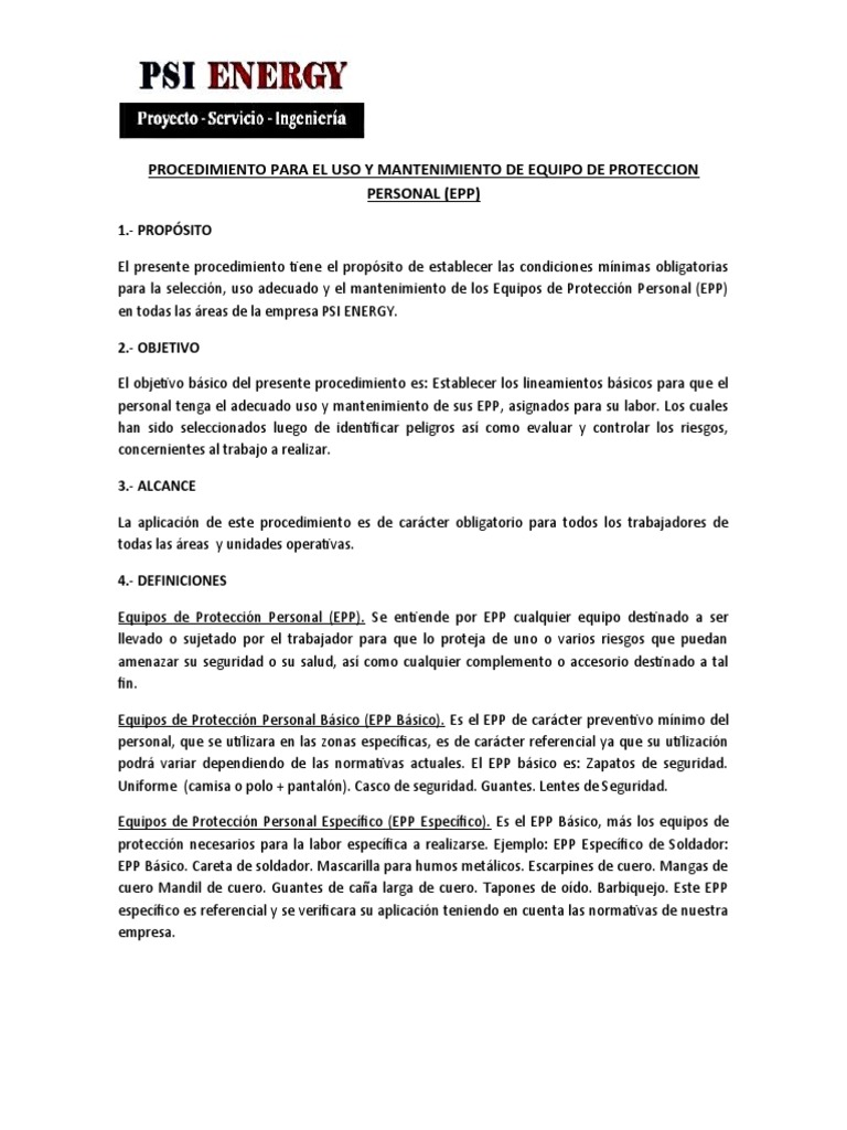 Procedimiento para El Uso y Mantenimiento de Epp | PDF | Soldadura | Construcción