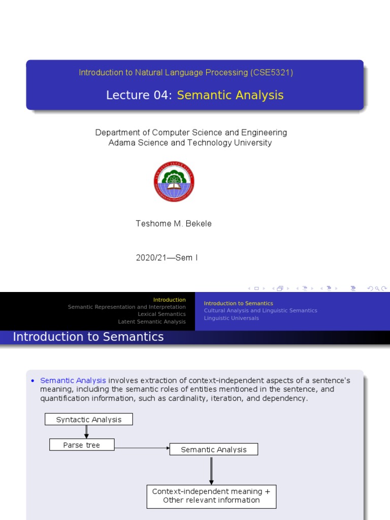 Semantic Analysis: Introduction To Natural Language Processing (CSE5321 ...
