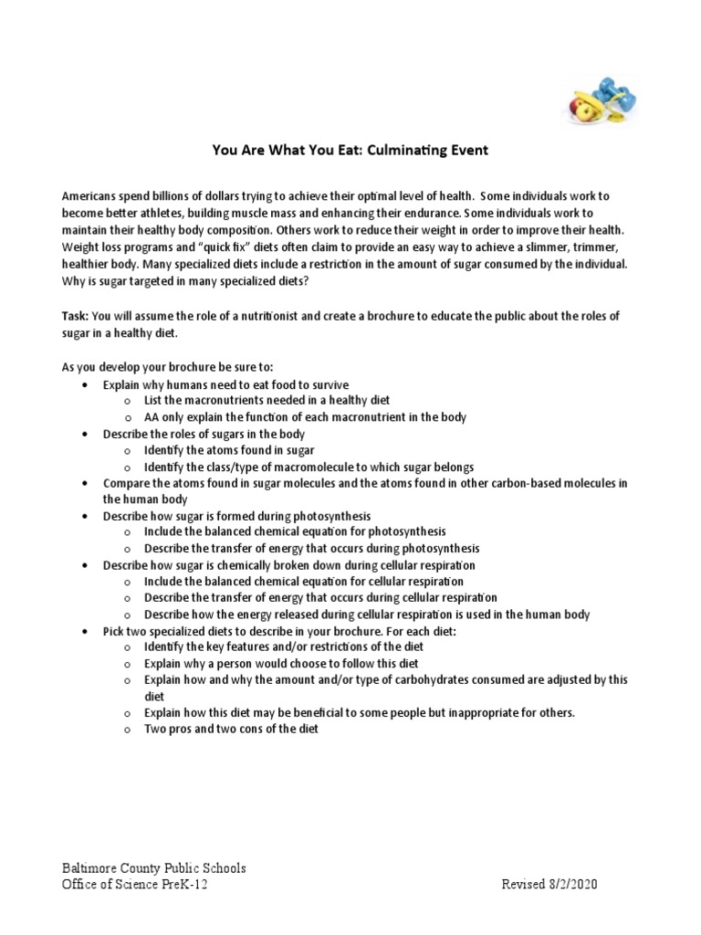 You Are What You Eat Culminating Event | PDF | Carbohydrates | Dieting