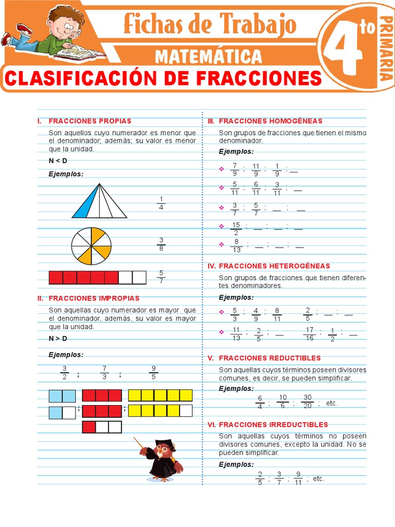 Clasificacion de Fracciones para Cuarto Grado de Primaria | PDF ...