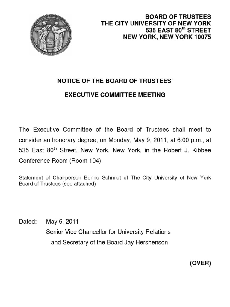 CUNY Executive Committee Meeting Notice | PDF
