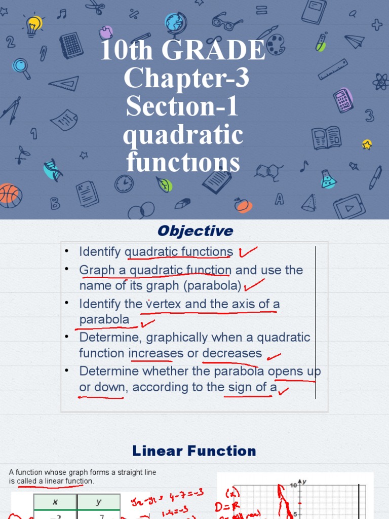 Quadratic Functions for 10th Grade | PDF
