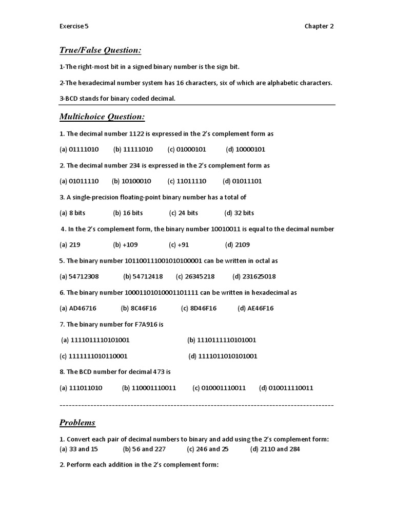 True/False Question | PDF | Binary Coded Decimal | Mathematical Notation