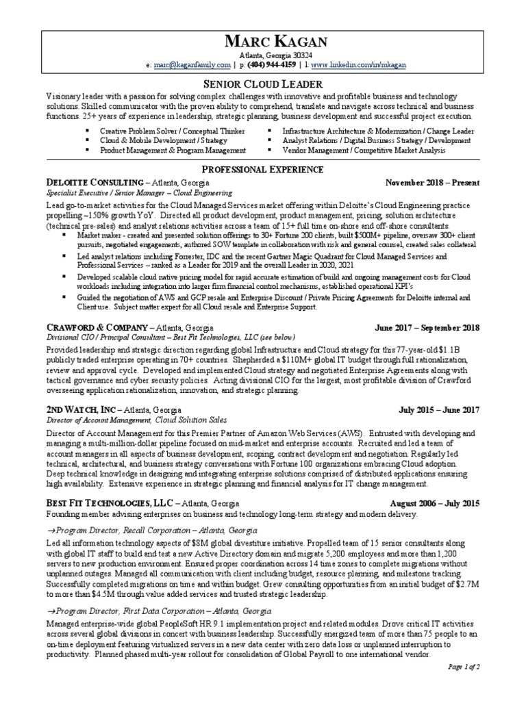 Marc Kagan Resume | PDF | Cloud Computing | Chief Information Officer