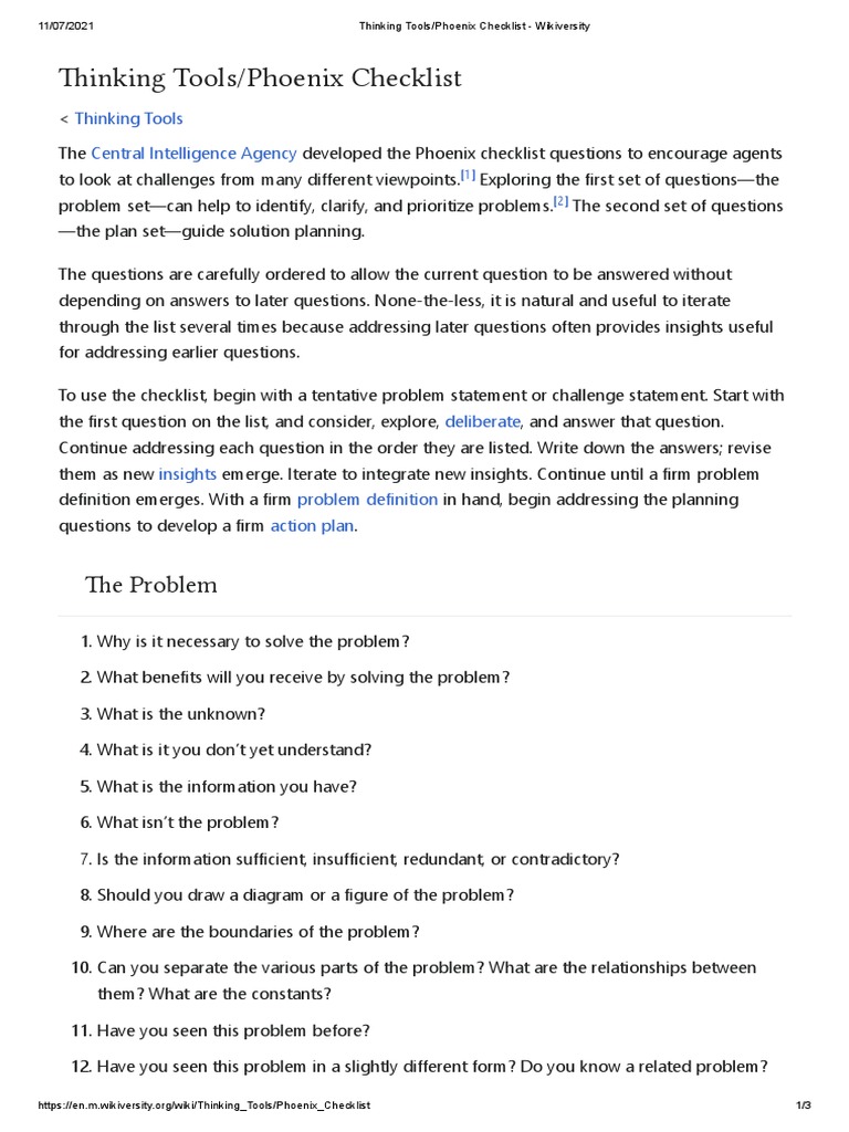 Phoenix Checklist for Problem Solving | PDF | Neuropsychological ...