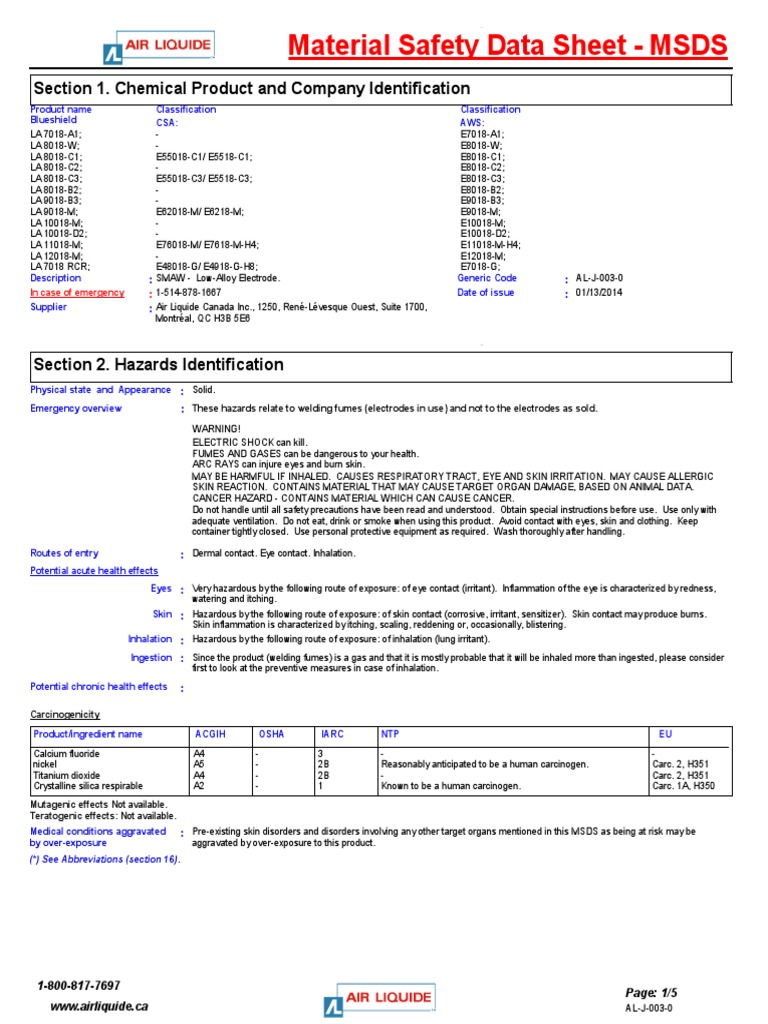 Material Safety Data Sheet - MSDS: Section 1. Chemical Product and ...