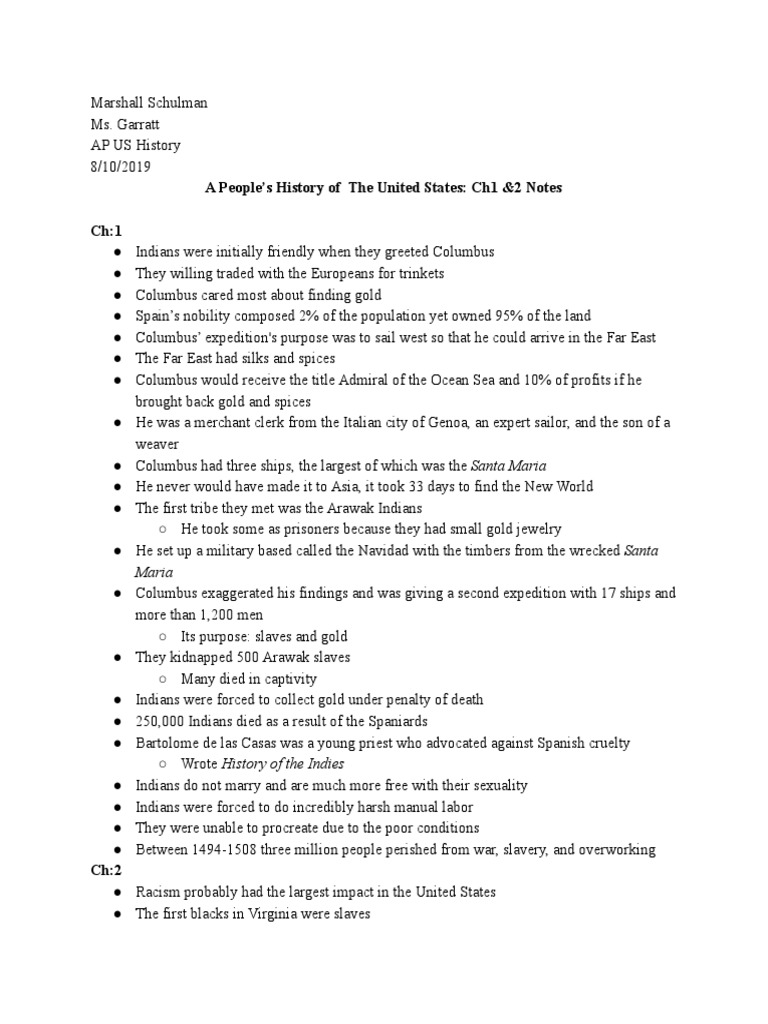 Summary of Chapters 1 & 2 Analysis | PDF | Slavery | Christopher Columbus