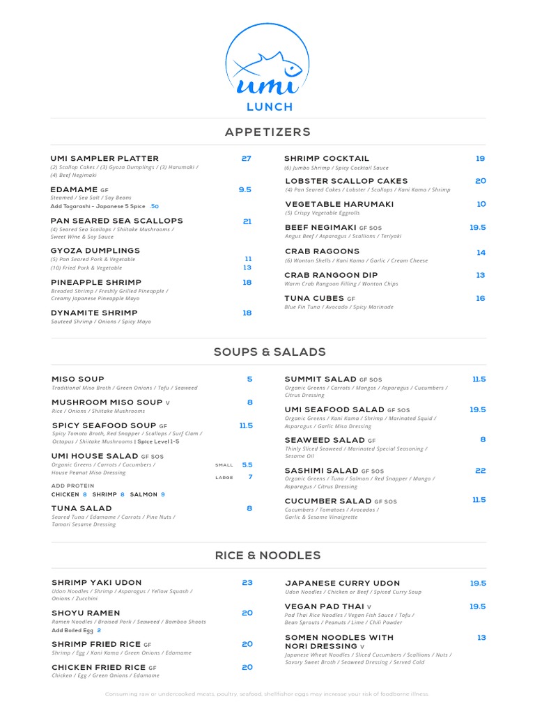 Umi Lunch Menu | PDF | Sushi | Salad