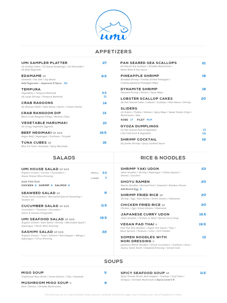 Umi Restaurant Menu | PDF | Sushi | Salad