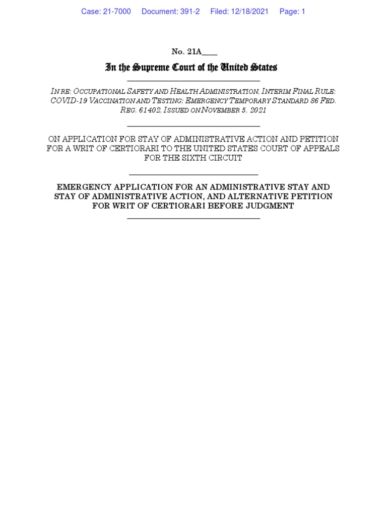 In Re MCP 165 Red State Stay Application | PDF | Occupational Safety ...