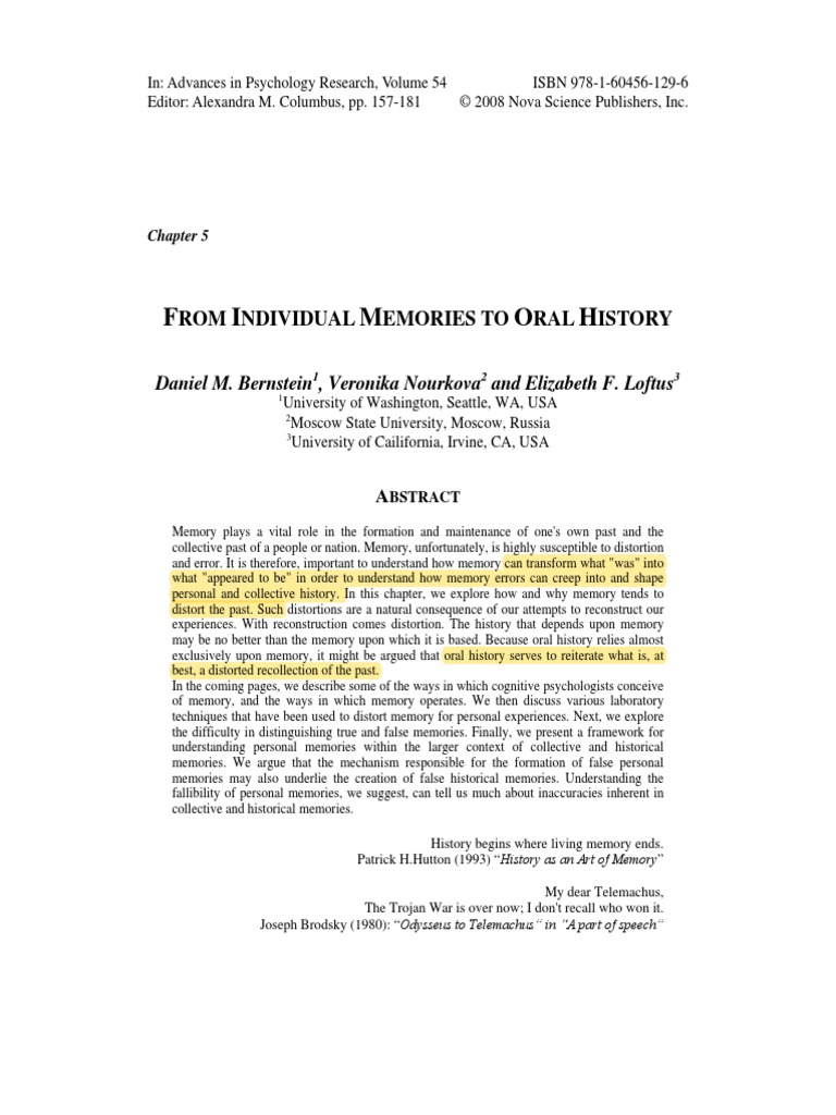 From Individual Memories To Oral Histories | PDF | Memory | Recall (Memory)