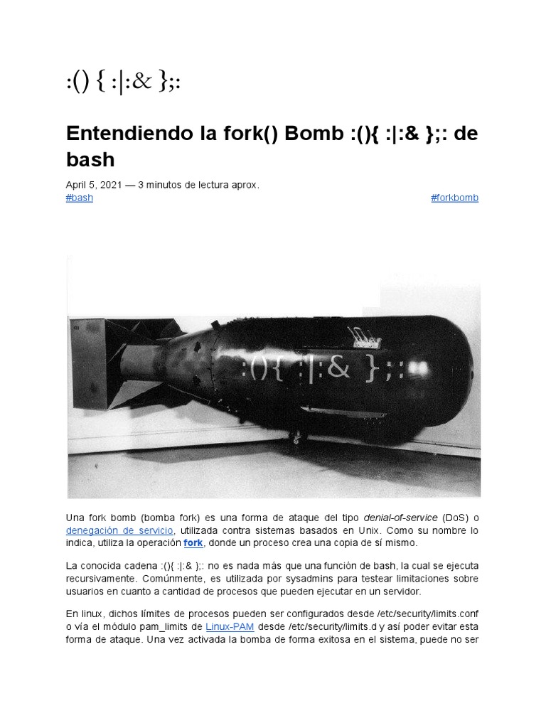 Entendiendo La Fork Bomb | PDF | Software del sistema | Ingeniería ...