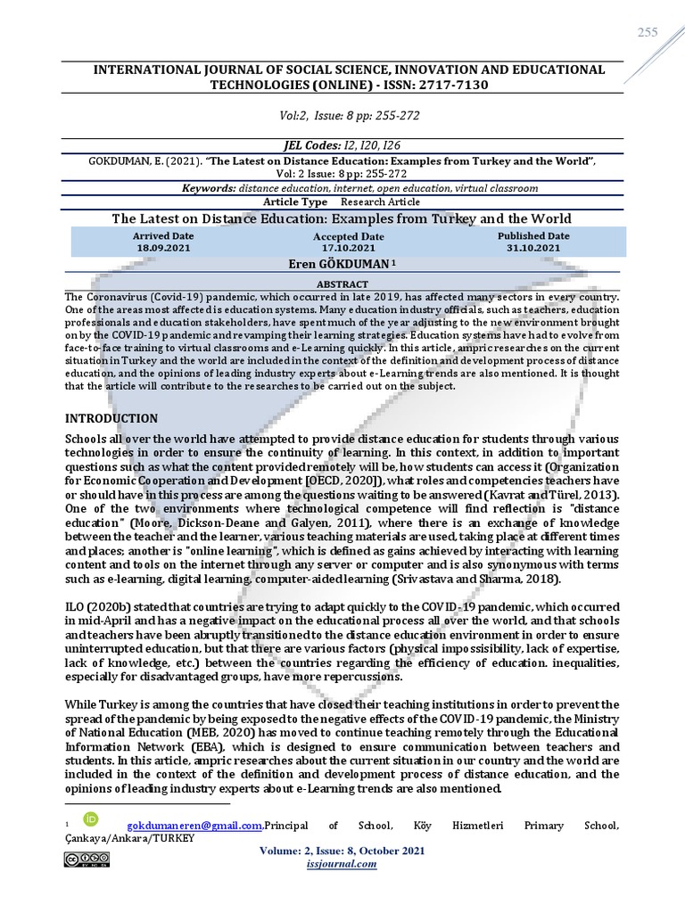 The Latest On Distance Education: Examples From Turkey and The World ...
