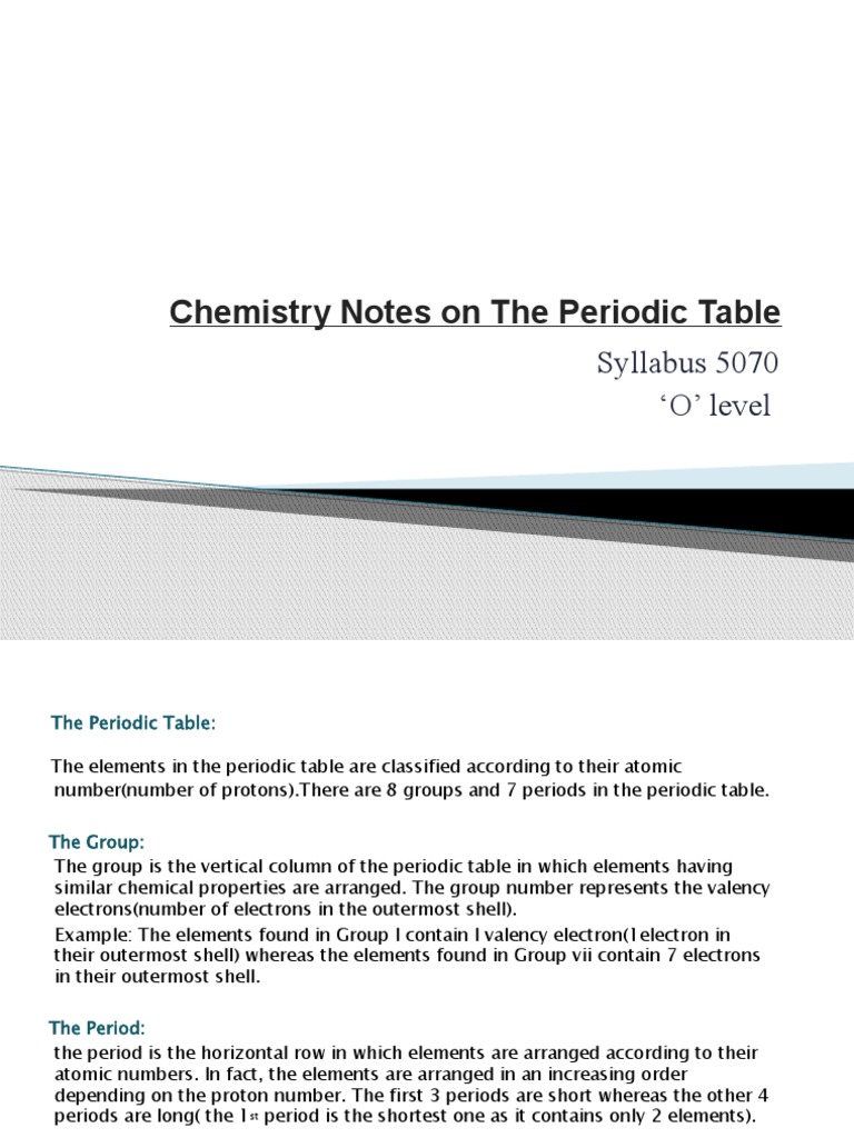 Chemistry Notes On The Periodic Table | PDF | Periodic Table ...