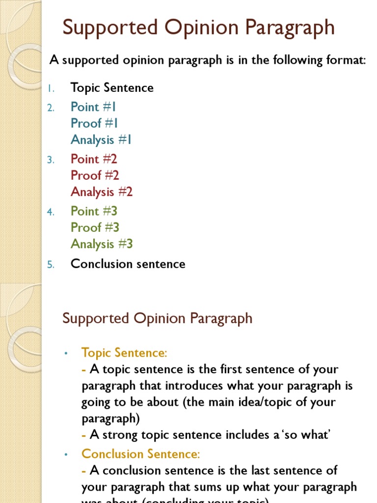 A Supported Opinion Paragraph Is in The Following Format: Topic ...