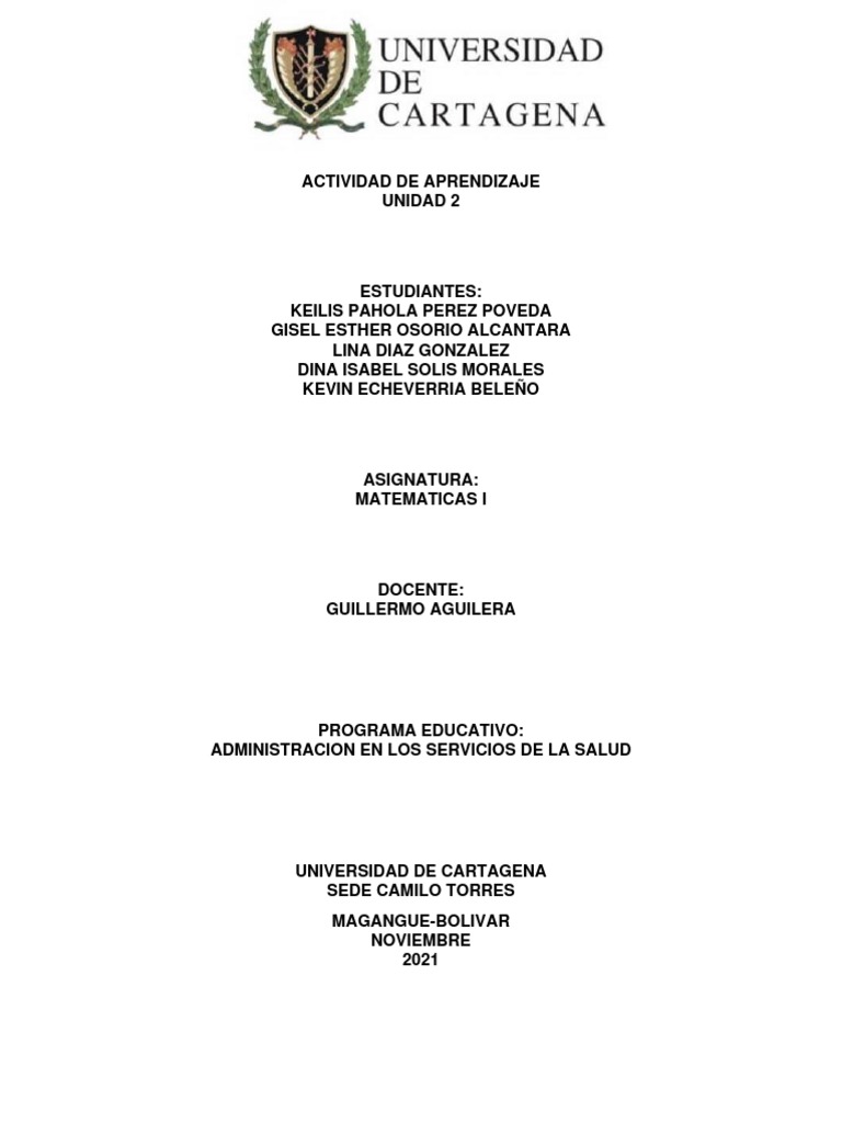 Actividad de Matemáticas I - Unidad 2 | PDF