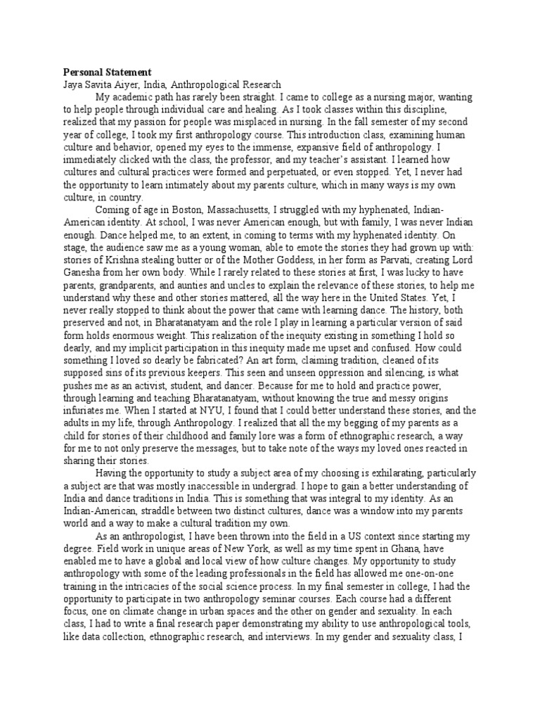 Personal Statement 2 - Fulbright Application | PDF | Anthropology ...