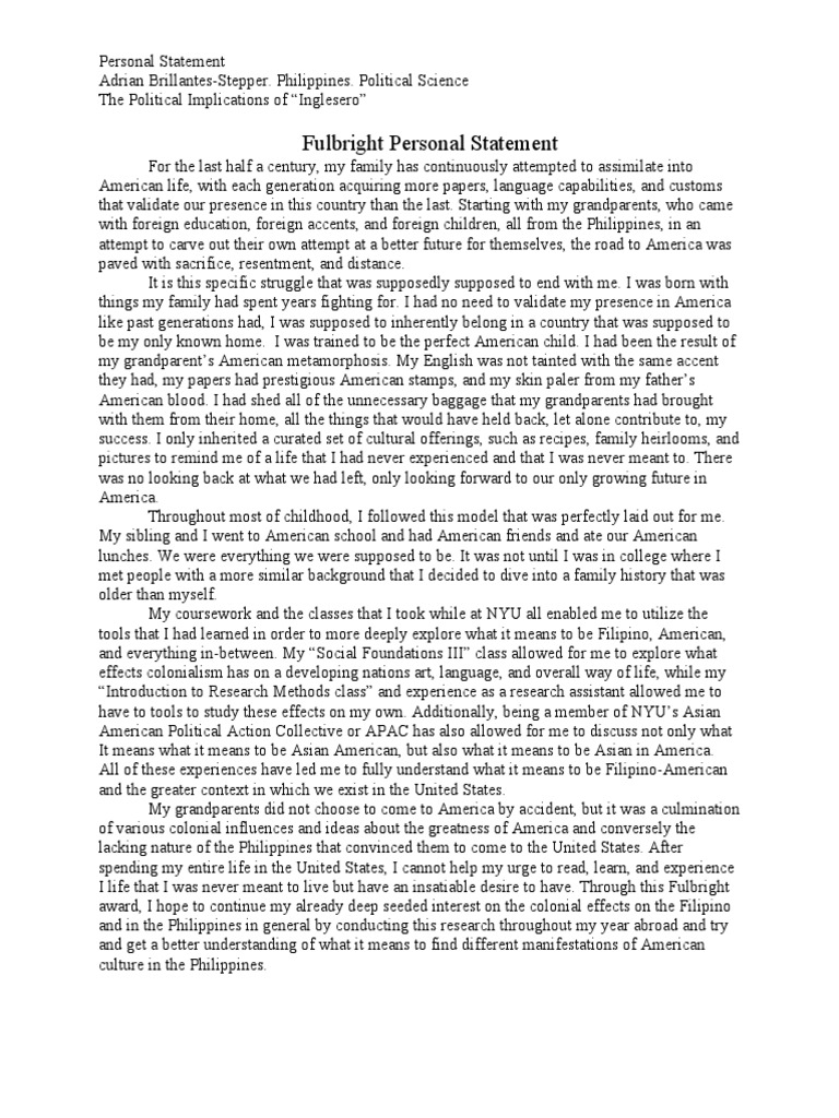 Personal Statement 3 - Fulbright Application | PDF | Cognition