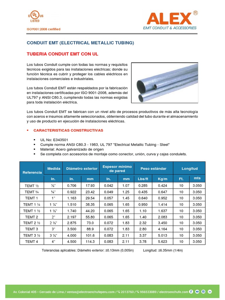 TUBERIA EMT - ALEX Rev.01 | PDF | Ingeniería de Edificación | Elementos ...