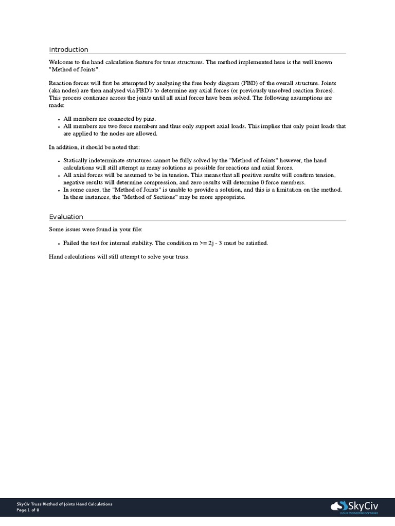 SkyCiv Truss Method of Joints Hand Calculations ...
