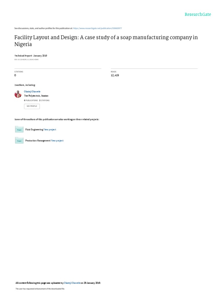 Facility Layout and Design: A Case Study of A Soap Manufacturing ...