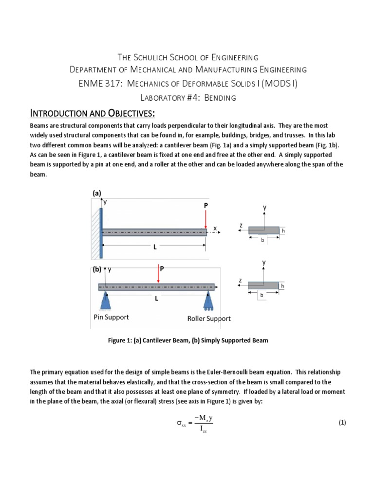 ENME 317 Lab 4 - Bending - W2020 | PDF | Beam (Structure) | Bending