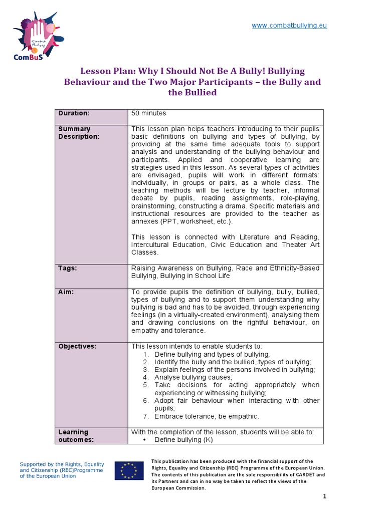 Anti-Bullying Lesson Plan | PDF | Lesson Plan | Bullying