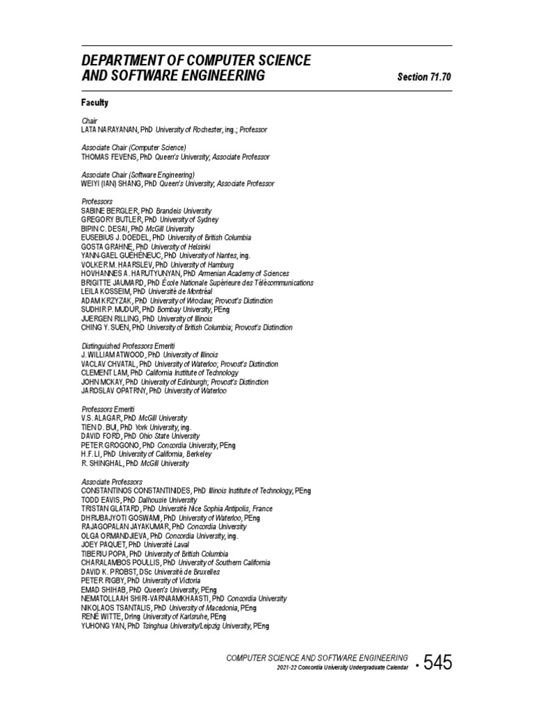 Department of Computer Science and Software Engineering: Faculty | PDF | Numerical Analysis ...