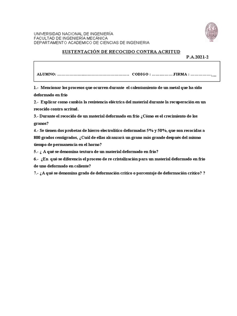Sustentacion - RECOCIDO CONTRA ACRITUD 2021-2 | PDF