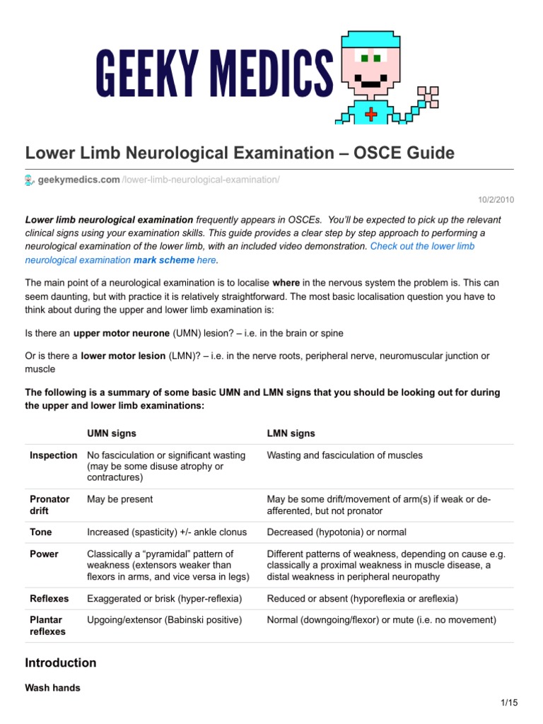 Lower Limb Neurological Examination OSCE Guide | PDF | Anatomical Terms ... Lower Limb Neurological Examination OSCE Guide | PDF | Anatomical Terms ...