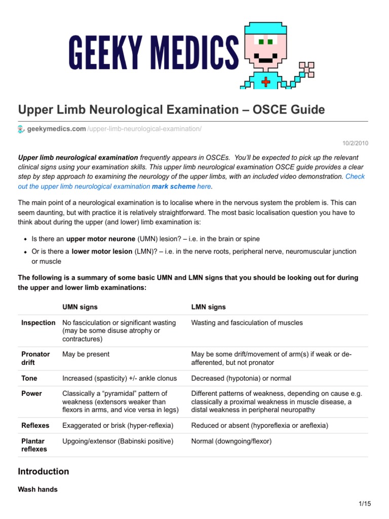 Upper Limb Neurological Examination OSCE Guide | PDF | Anatomical Terms ...