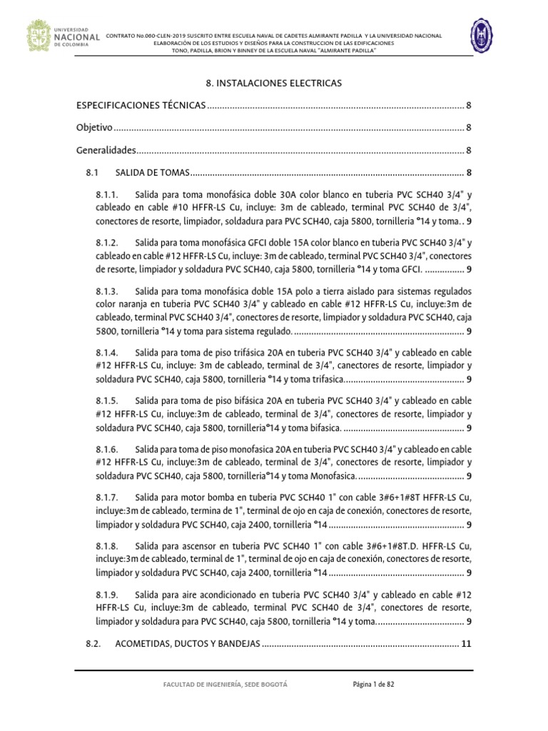 Especificaciones técnicas para las instalaciones eléctricas de los edificios de la Escuela Naval ...