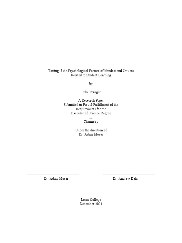 Researchthesis Luke Pranger | PDF | Grit (Personality Trait) | Mindset