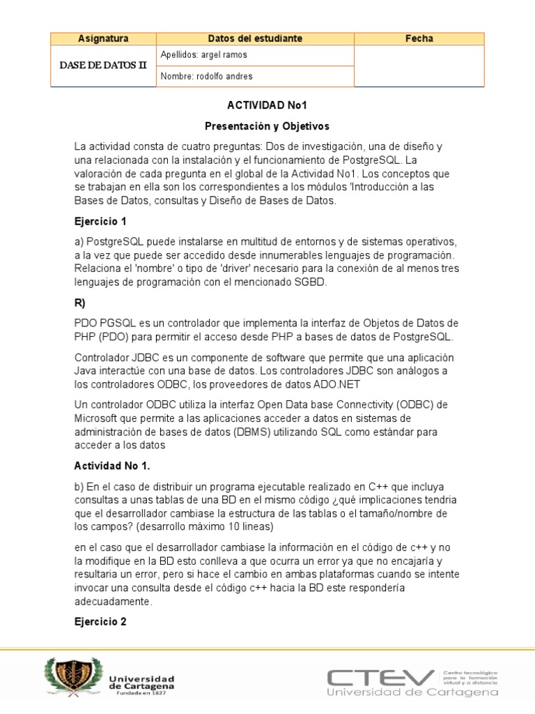 ACTIVIDAD No1 BASE DE DATOS II | PDF | Bases de datos | SQL