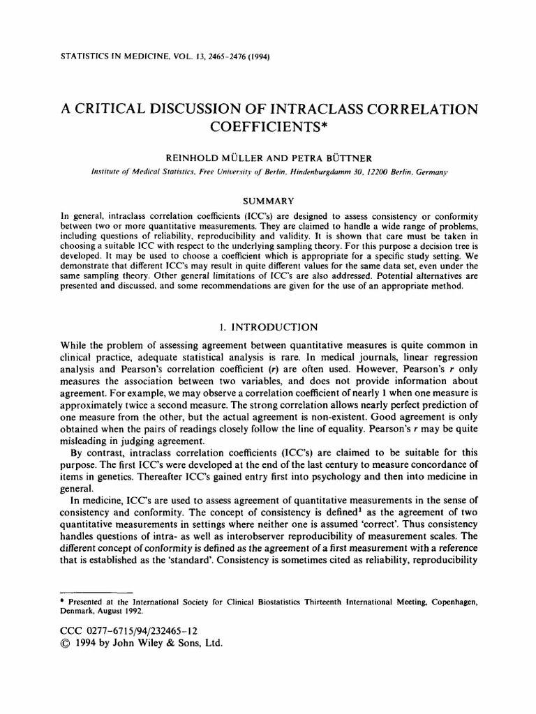 A Critical Discussion of Intraclass Correlation Coefficients | PDF ...