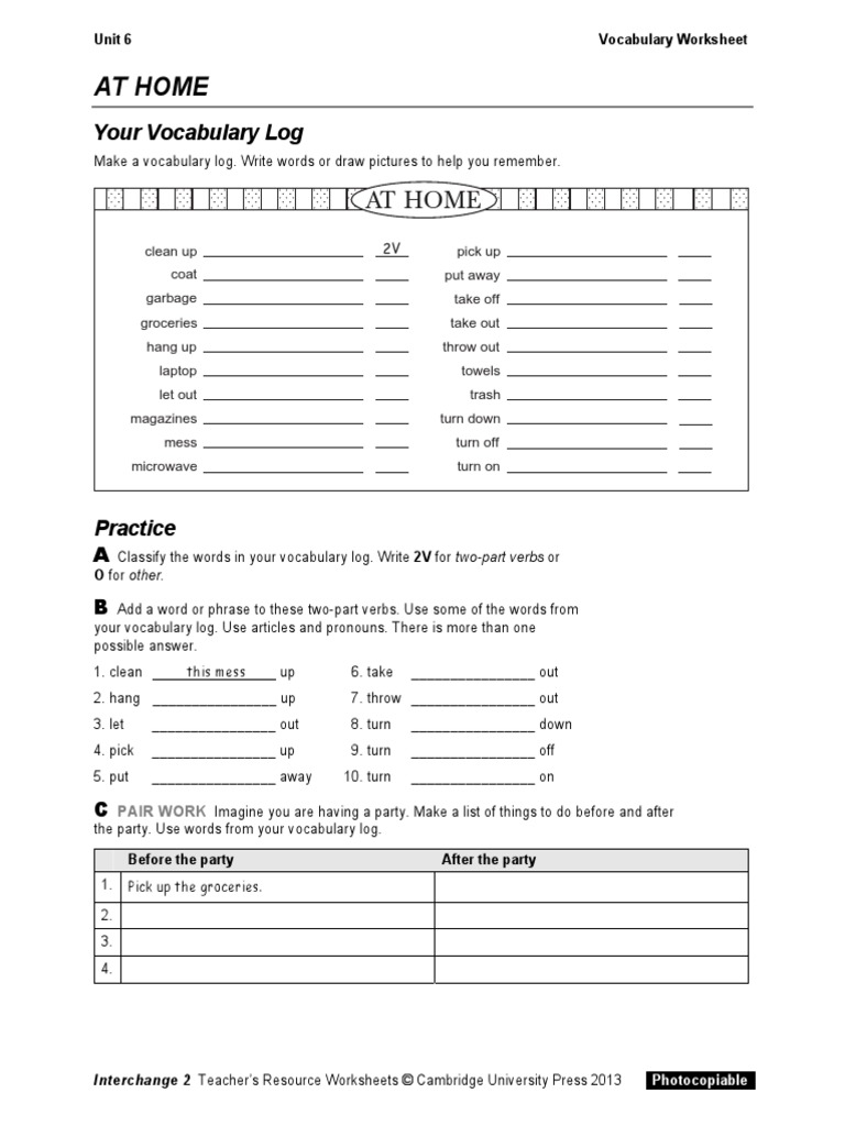 Interchange4thEd Level2 Unit06 Vocabulary Worksheet | PDF