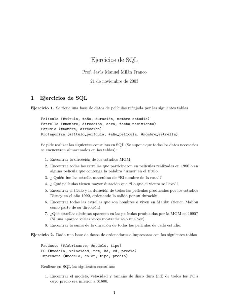 Ejercicio 2 | Descargar gratis PDF | SQL | Informática