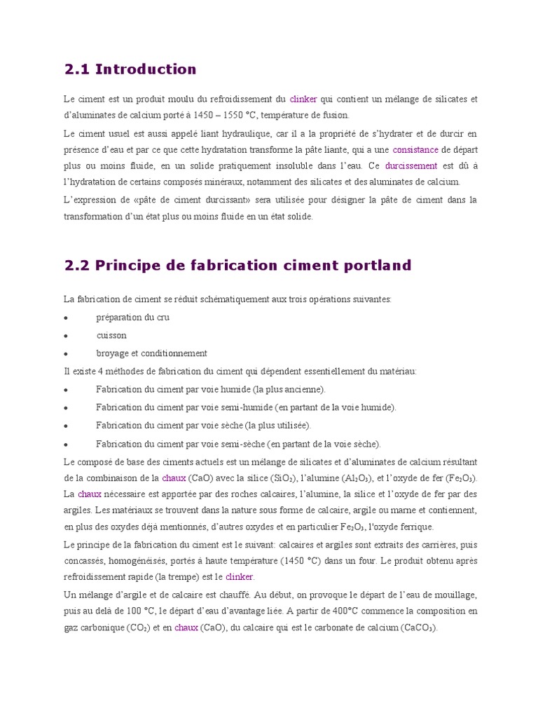 Fabrication et Composition du Ciment | PDF | Ciment | Chaux