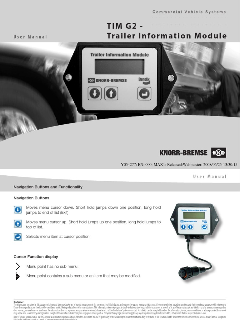 Tim G2 - Trailer Information Module: User Manual | PDF | Menu ...