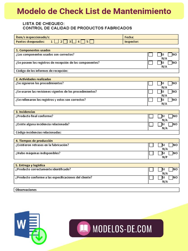 Checklist de control de calidad de productos fabricados | PDF