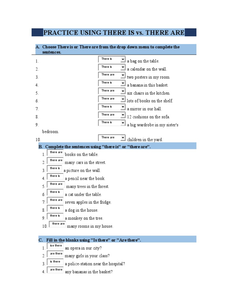 Grammar Practice: There Is vs. There Are | PDF | Home