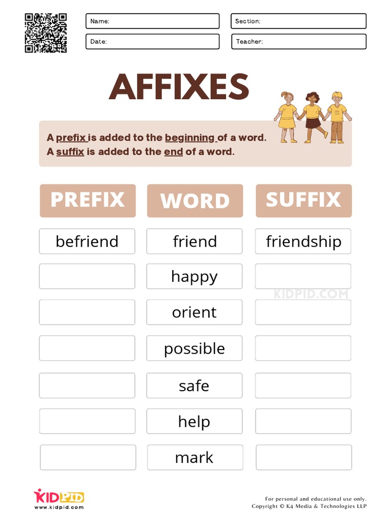 Affixes Spelling Activity Printable Worksheets | PDF | Syntax | Lexicology