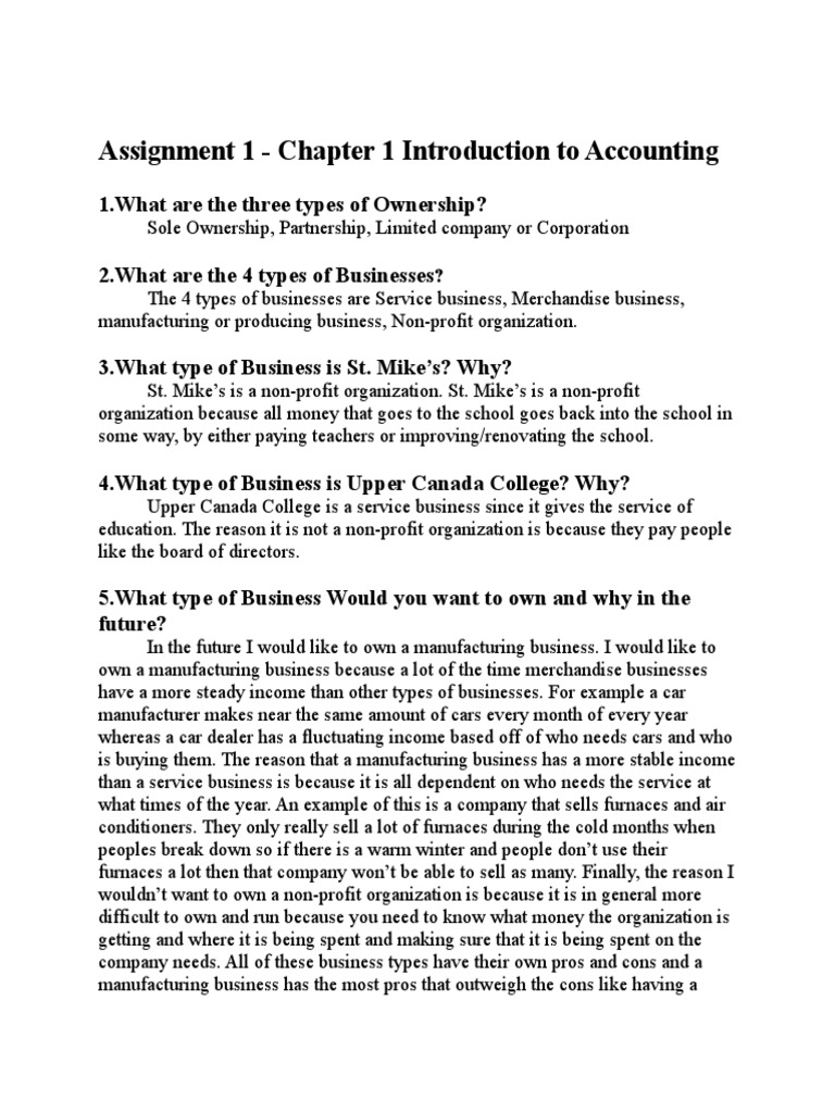 Assignment 1 - Chapter 1 Introduction To Accounting | PDF | Business