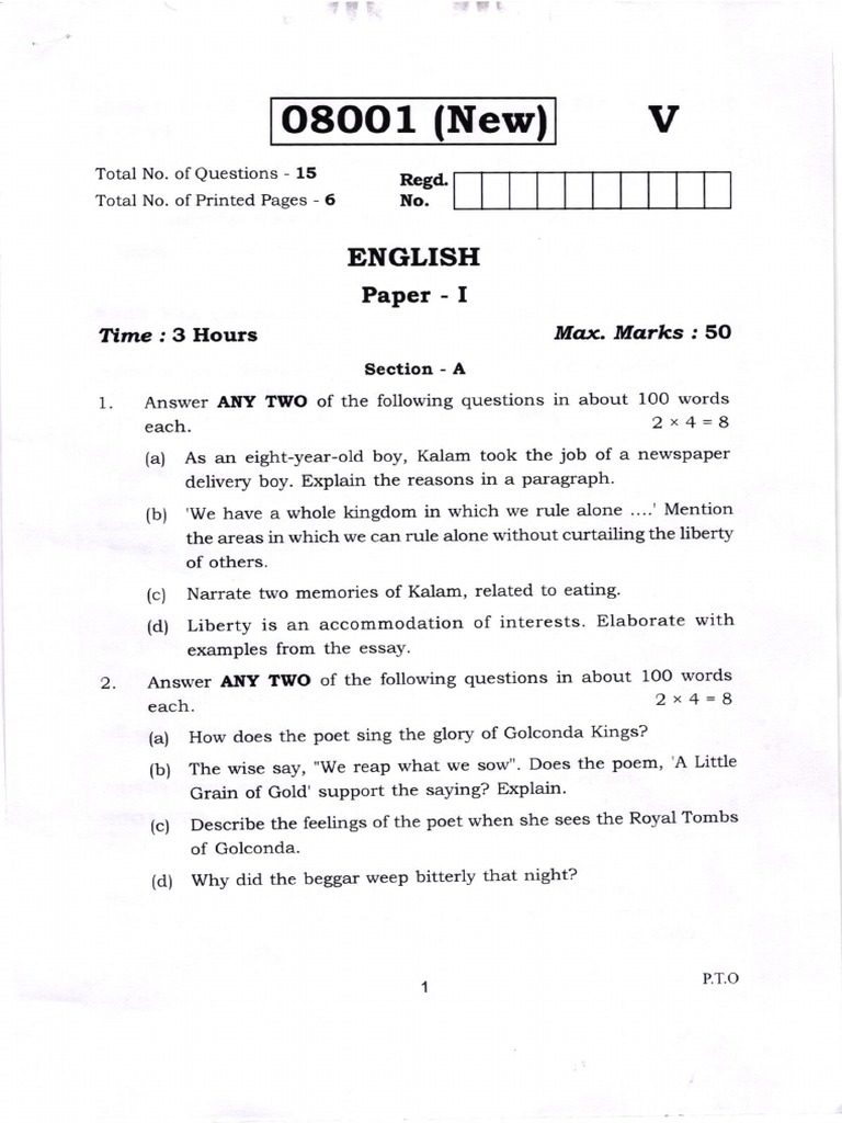 Vocational English First Year Model Question Paper | PDF | Muscle