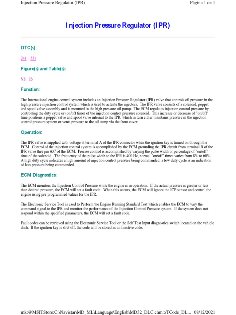 Injection Pressure Regulator (IPR) : DTC(S) | PDF | Valve | Ignition System